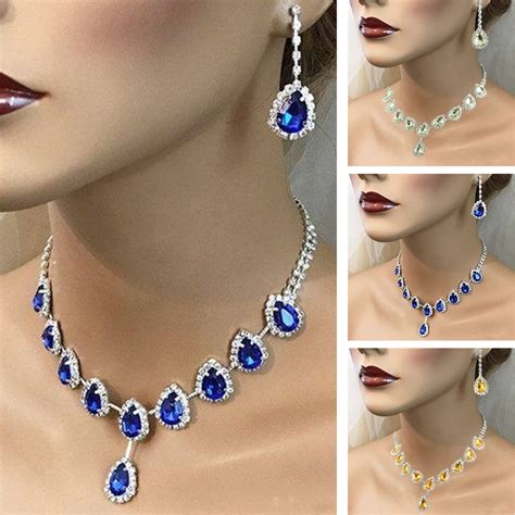 Rygai 1 Set Women Necklace Earrings Water Drop Shaped Rhinestone Jewelry Sparkling Bright Luster