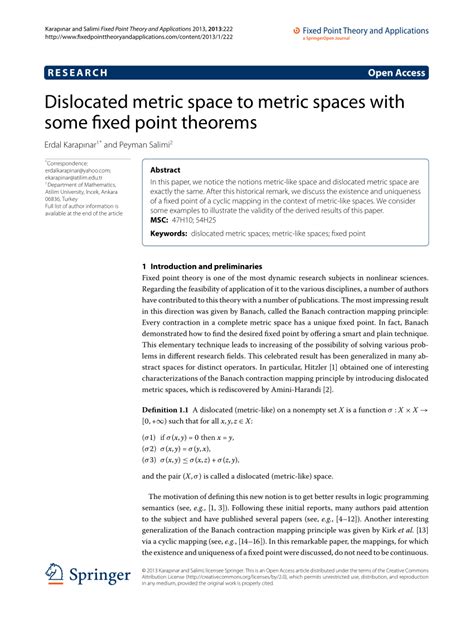 Pdf Dislocated Metric Space To Metric Spaces With Some Fixed Point Theorems
