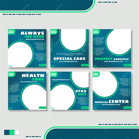 Social Media Health Theme Template Grid In Blue Gradient Green And White Colors Vector Template