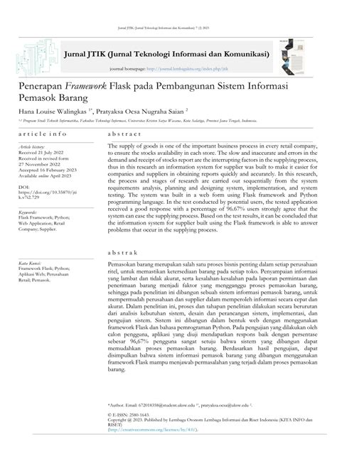 Pdf Penerapan Framework Flask Pada Pembangunan Sistem Informasi