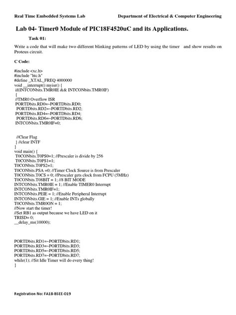 Lab 04 Timer0 Module Of Pic18f4520uc And Its Applications Pdf