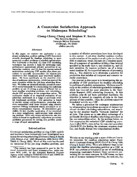 Pdf A Constraint Satisfaction Approach To Makespan Scheduling