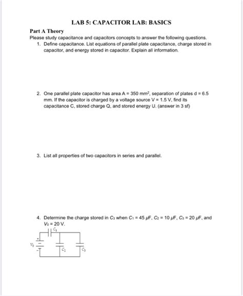 Solved LAB 5 CAPACITOR LAB BASICS Part A Theory Please Chegg Com