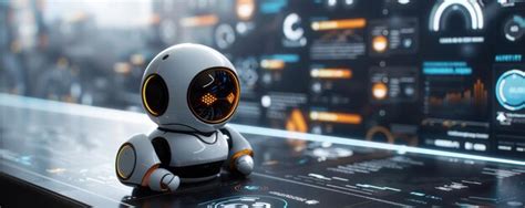 Futuristic Robot Analyzing Data On A Hightech Dashboard In A Modern Laboratory Premium Ai