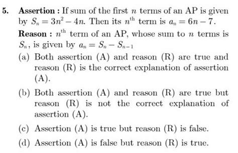 5 assertion if sum of the first n terms of an ap is given by sn 3n2−4