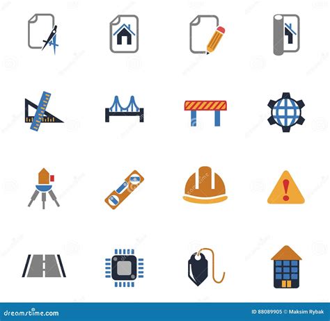 Insieme Dellicona Di Ingegneria Illustrazione Vettoriale Illustrazione Di Colore