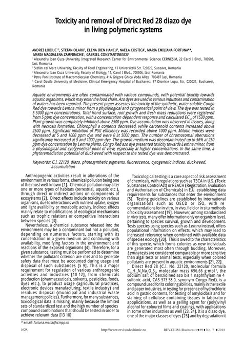 Pdf Toxicity And Removal Of Direct Red 28 Diazo Dye In Living Polymeric Systems