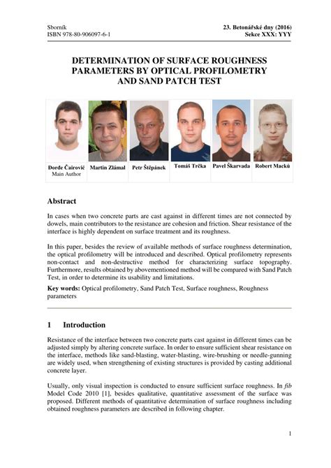 Pdf Determination Of Surface Roughness Parameters By Optical Profilometry And Sand Patch Test