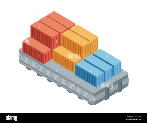 Container Storage Space At The Port With Stack Of Colored Containers Vector Illustration