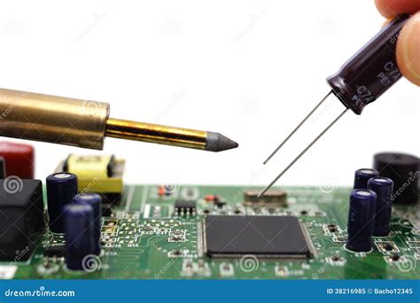 Solder The Capacitor On The Motherboard Stock Image Image Of Board
