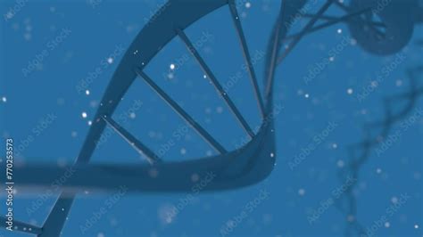 Abstract Dna 3d Animation On A Dark Blue Background Hologram Blue Glowing Rotating Dna Double