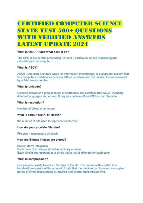Certified Computer Science State Test 500 Questions With Verified