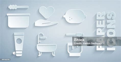 욕조 레몬 크림 또는 로션 화장품 튜브 꿀 디퍼 스틱 및 그릇 하트 손 및 사우나 양동이 국자 아이콘을 설정합니다 벡터 3차원 형태에 대한 스톡 벡터 아트 및 기타 이미지