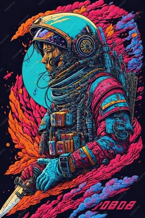 Premium Vector Astronaut Exploring Outer Space On Dark Colorful Background