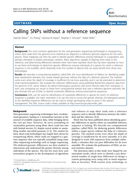 Pdf Calling Snps Without A Reference Sequence