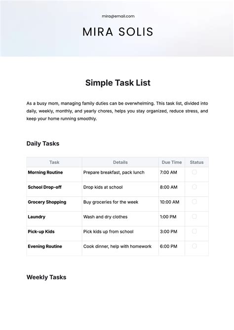 Free Simple Task List Template To Edit Online