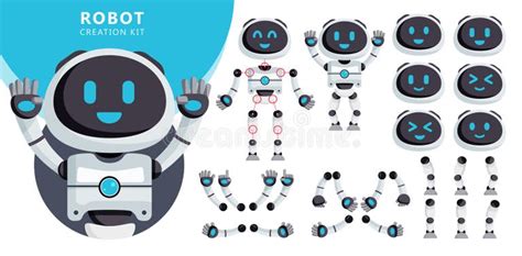Robots Character Creator Kit Vector Set Robots Editable Character With Pose And Gestures Of