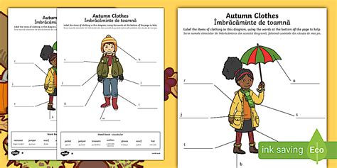 Autumn Clothes Labelling Differentiated Worksheet Worksheets