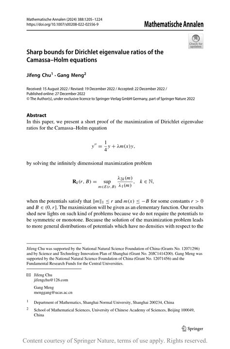 Sharp Bounds For Dirichlet Eigenvalue Ratios Of The Camassaholm Equations Request Pdf