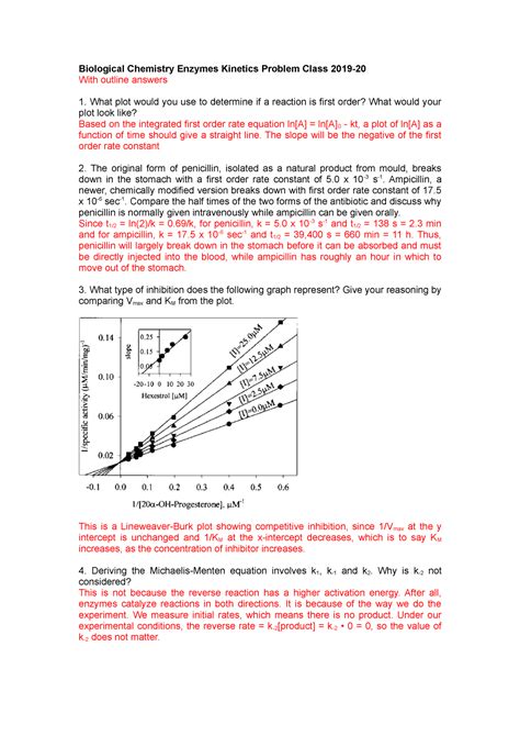 Kinetics Problem Class With Outline Answers Biological Chemistry Enzymes Kinetics Problem