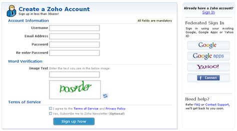 Create A Zoho Account