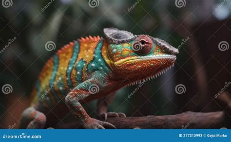 Vibrant Beauty A Colorful Chameleon In Its Lush Rainforest Habitat