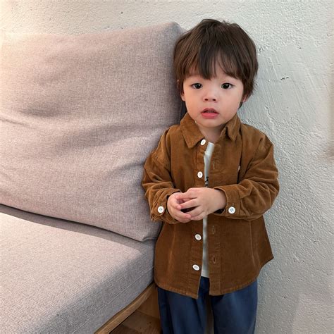 秋装儿童衬衫灯芯绒小象刺绣男童女童衬衣外套文艺范宝宝翻领上衣 阿里巴巴