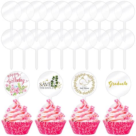 Chunful 30 Pack 2 Inch Circle Acrylic Custom Cupcake Topper