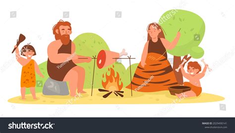 석기 시대 가족원시적인 선사시대 사람들엄마 아빠 스톡 벡터로열티 프리 2029490141 Shutterstock