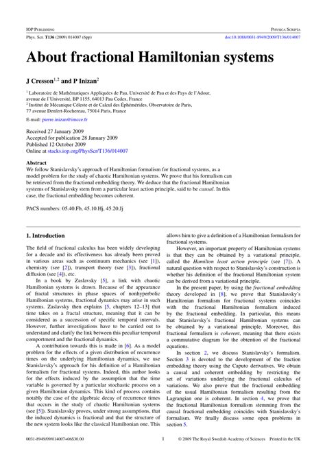 Pdf About Fractional Hamiltonian Systems