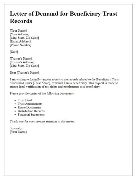 Letter Template For Beneficiary Trust Documentation Request Free