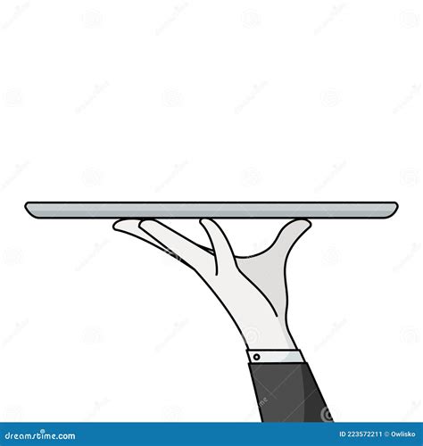 Cartoon Waiter Hand Holding Empty Serving Tray Stock Vector