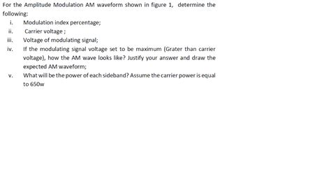 Solved For The Amplitude Modulation Am Waveform Shown In