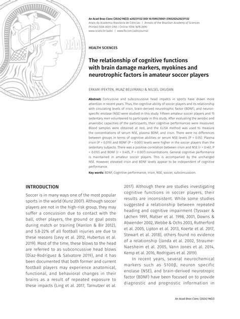 Pdf The Relationship Of Cognitive Functions With Brain Damage Markers