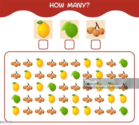 얼마나 많은 만화 과일 계산 게임 사전 쇼올 년 어린이와 유아를위한 교육 게임 0명에 대한 스톡 벡터 아트 및 기타 이미지
