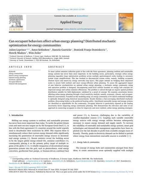 Pdf Can Occupant Behaviors Affect Urban Energy Planning Distributed Stochastic Optimization