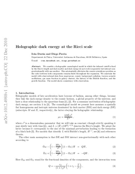 Pdf Holographic Dark Energy At The Ricci Scale