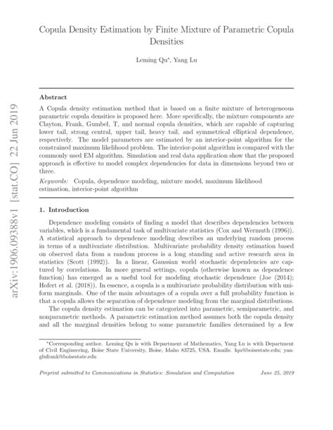 Copula Density Estimation By Finite Mixture Of Parametric Copula Densities Deepai