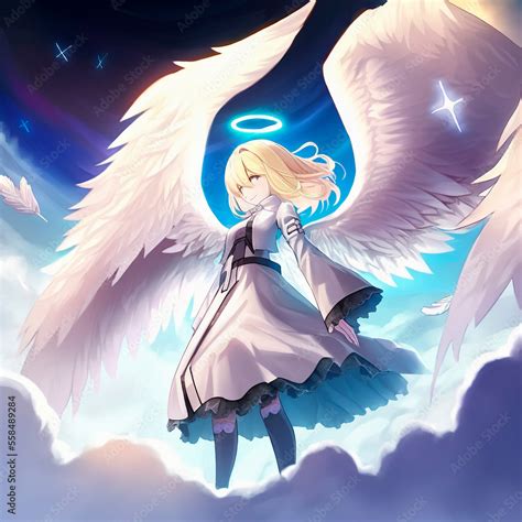 Beautiful Angel Girl In Anime Style High Quality Illustration Stock