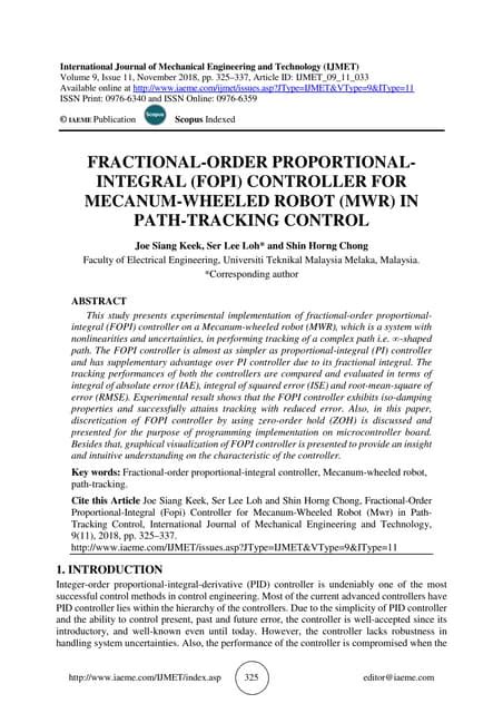 Fractional Order Proportionalintegral Fopi Controller For Mecanum