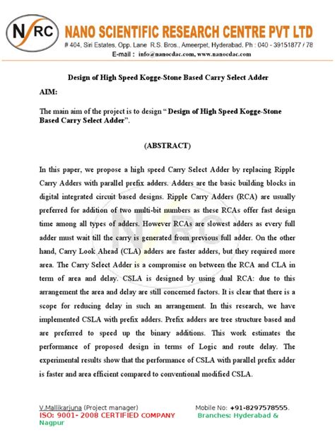 Design Of High Speed Kogge Stone Based Carry Select Adder Pdf Computer Engineering Computing