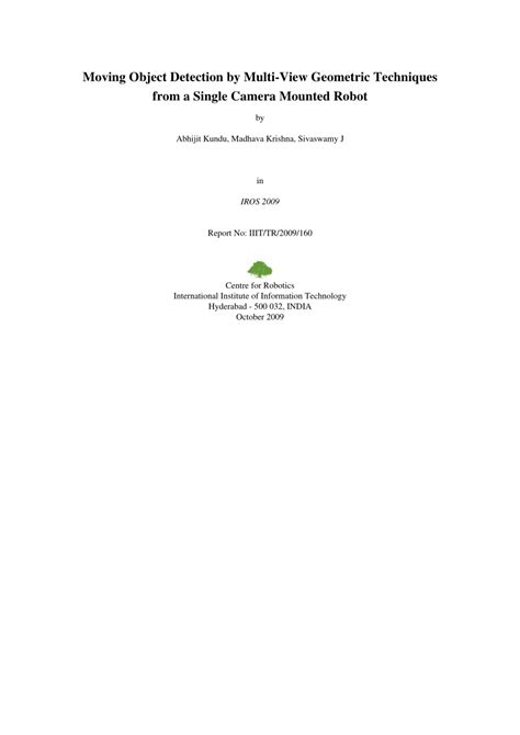 Pdf Moving Object Detection By Multi View Geometric Techniques From A Single Camera Mounted Robot