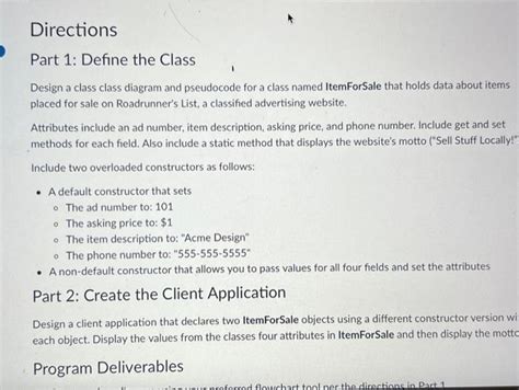 Solved Directions Part 1 Define The Class Design A Class