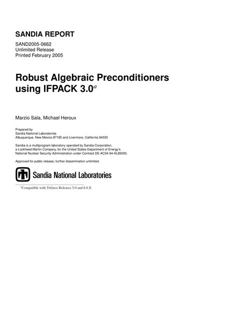 Pdf Robust Algebraic Preconditioners Using Ifpack 30a