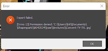 Export Error Error 13 Shapespark Community