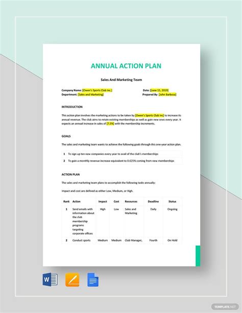 Free Annual Plan Templates Editable And Printable