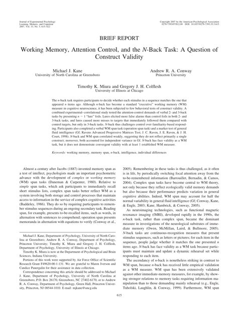 Pdf Working Memory Attention Control And The N Back Task A