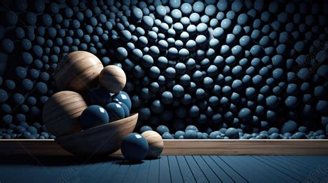 초현실적인 나무 공 벽 예술을 특징으로 하는 무디 블루 3d 스튜디오 렌더링 배경 초현실 배경 특징 배경 푸른 벽 배경 이미지 Hd 초현실 특징 푸른 벽 배경