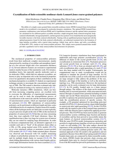 Pdf Crystallization Of Finite Extensible Nonlinear Elastic Lennard
