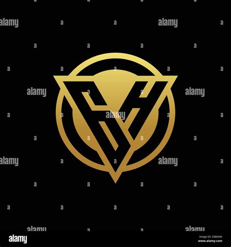 Gh Logo Monogram With Triangle Shape And Circle Rounded Style Isolated On Gold Colors And Black